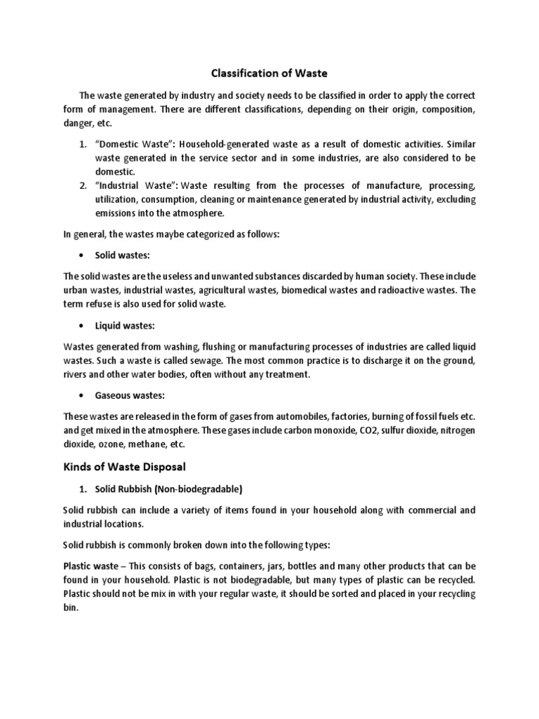 Classification of Waste: Solid Wastes | PDF | Waste Management | Waste