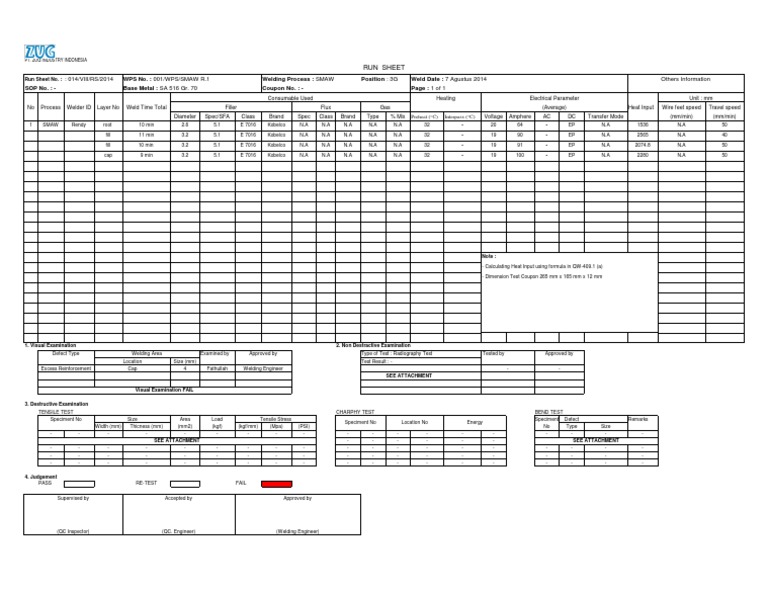 RS 013 July 2014 (Welder Test Run Sheet Andhika Rolando) | PDF ...