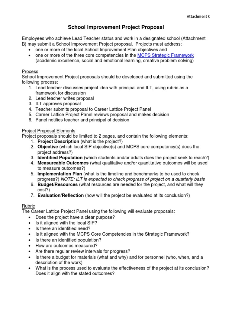 School Improvement Project Proposal | PDF | Rubric (Academic) | Evaluation