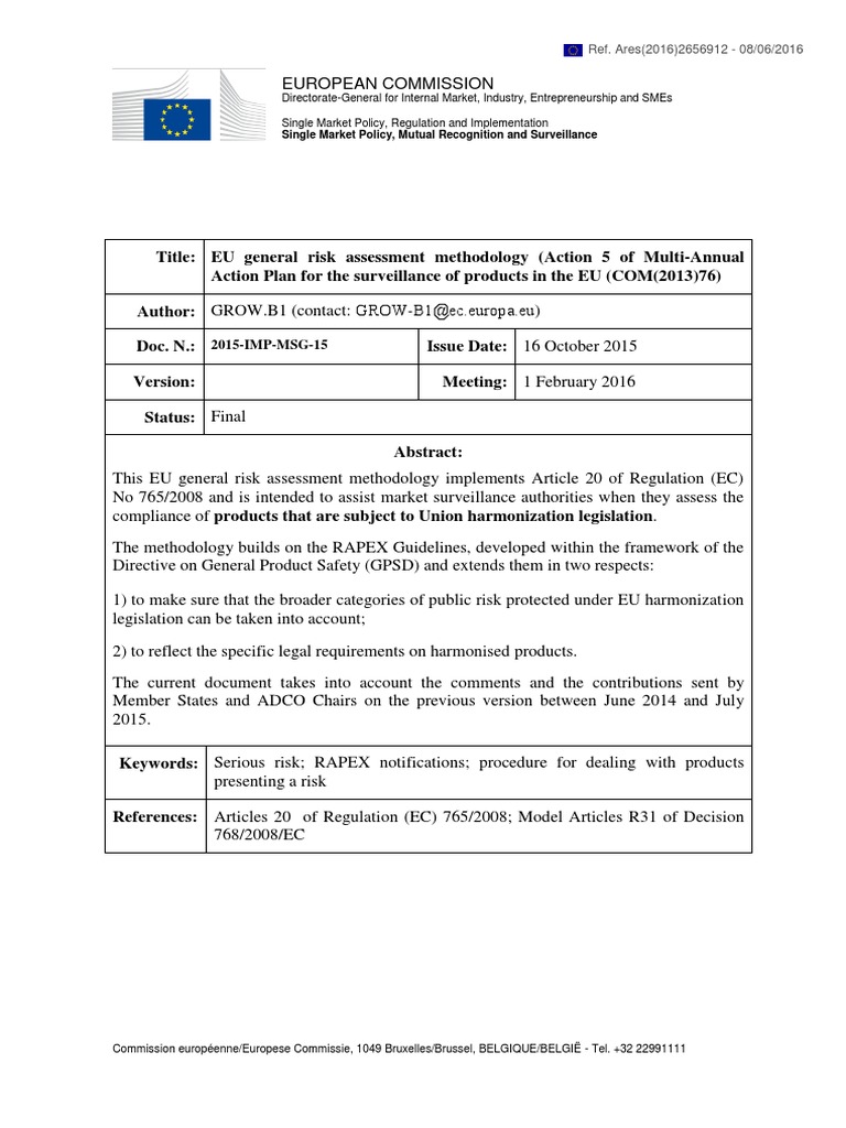 Eu General Risk Assessment Methodology For Publication2 Pdf Risk