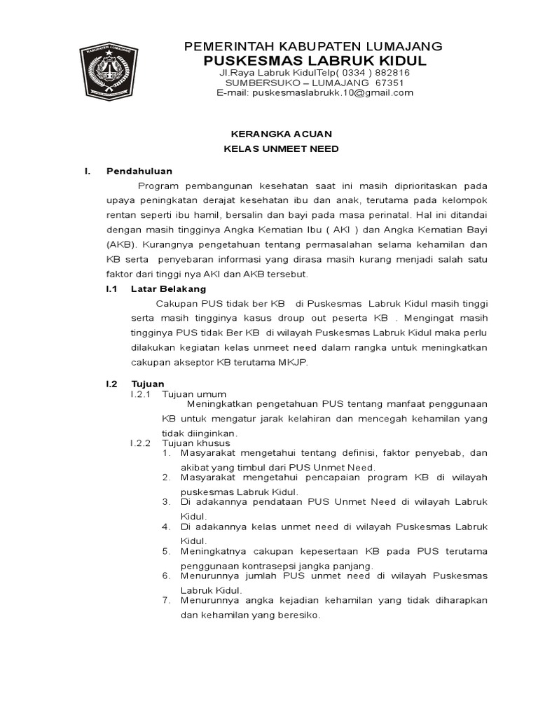 KAK Kelas Unmeet Need | PDF | Kesehatan Holistik