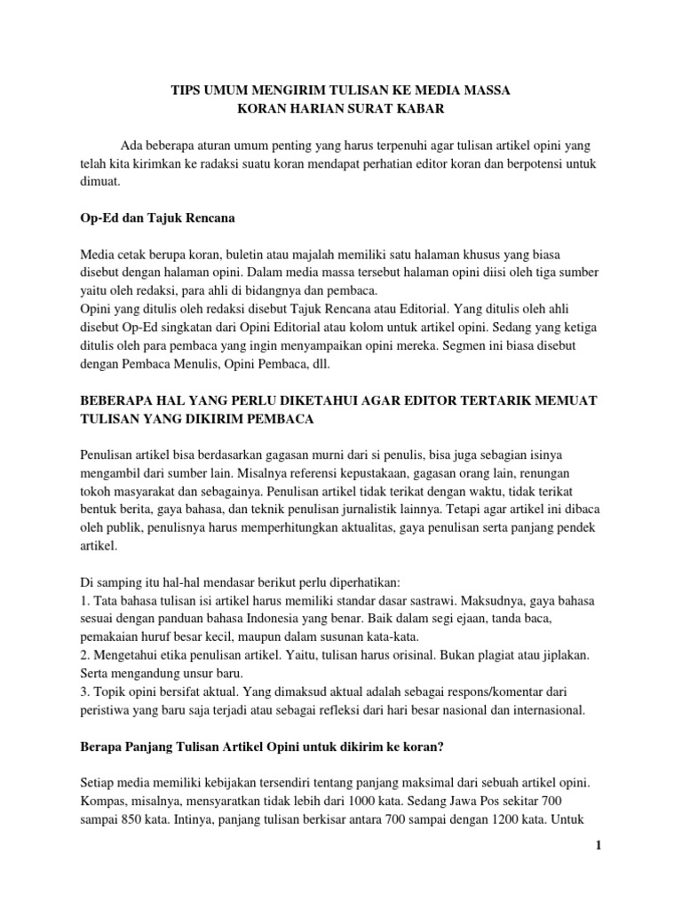 Tips Mengirim Tulisan Di Media Massa Pdf