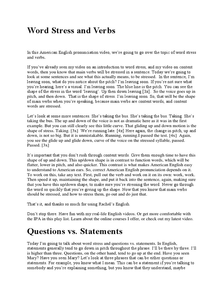 Word Stress and Verbs | PDF | Stress (Linguistics) | Oral Communication