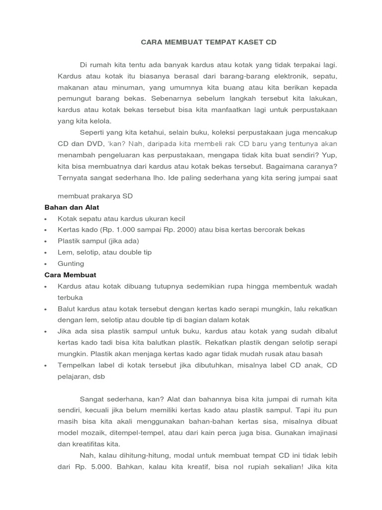 Cara Membuat Tempat Kaset CD | PDF
