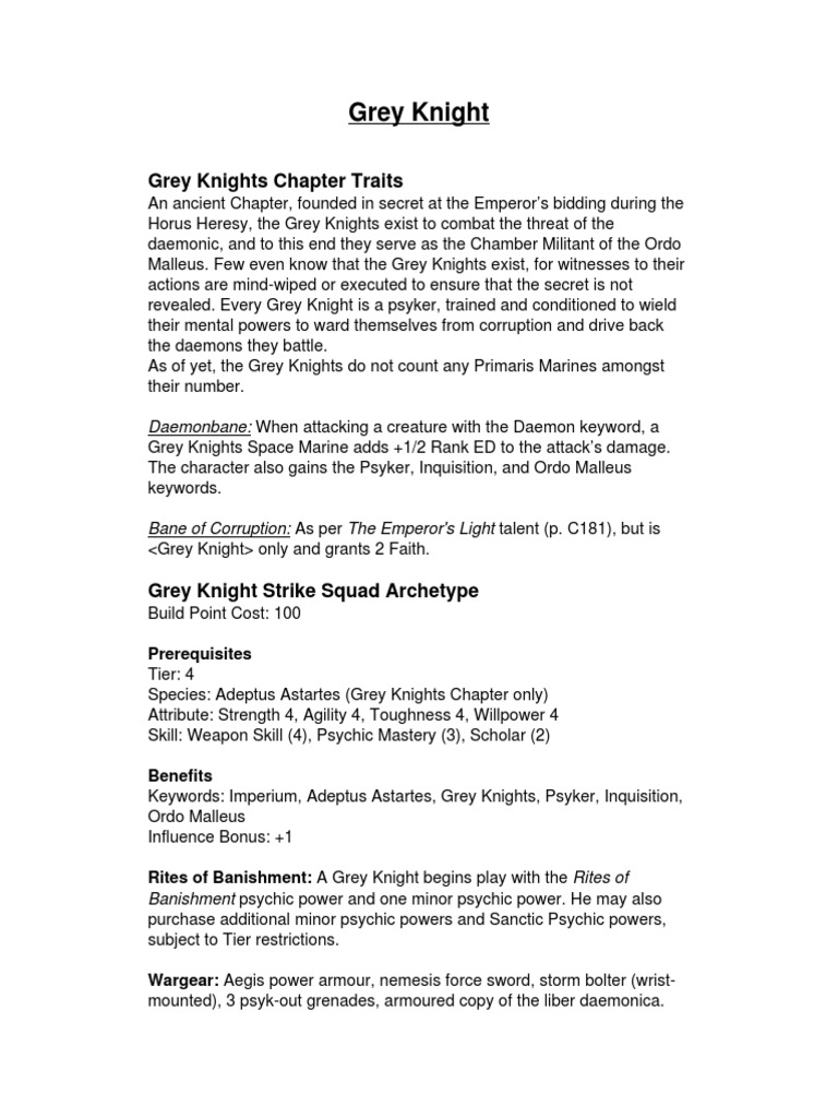 Grey Knight: Grey Knights Chapter Traits | PDF | Leisure | Sports