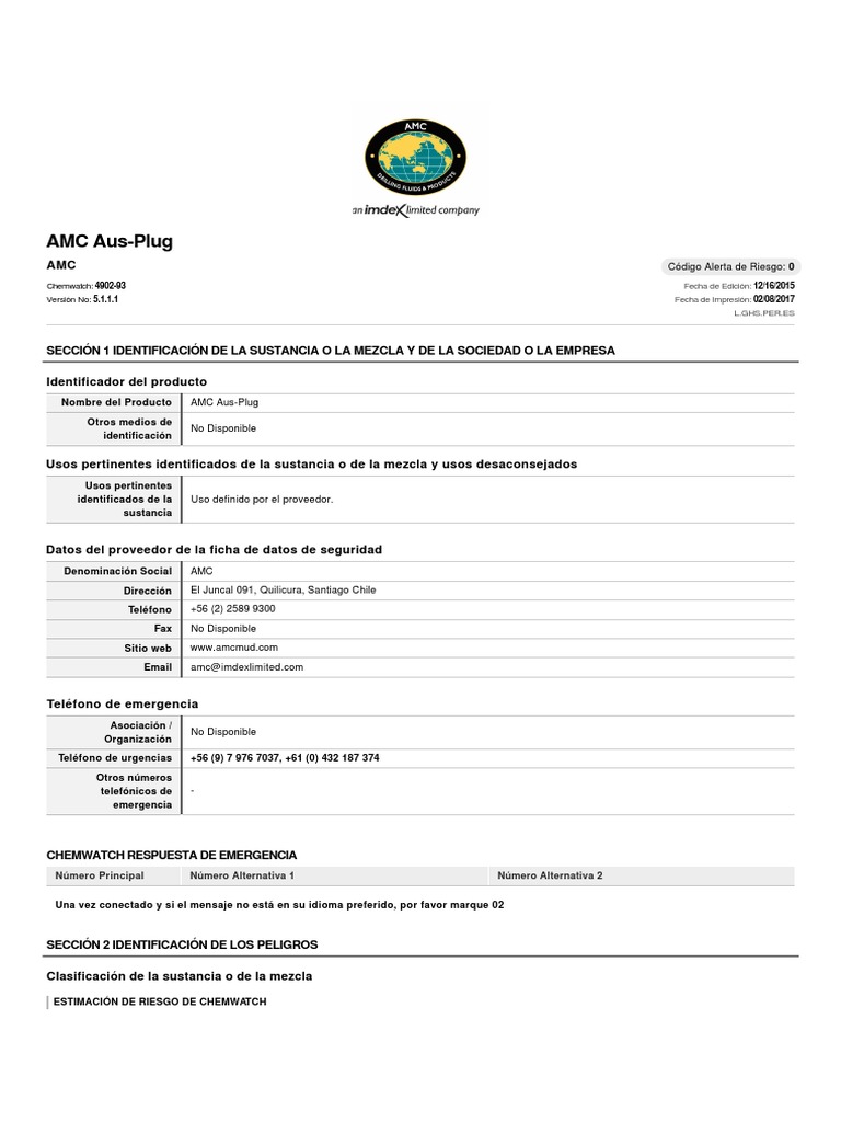 Amc Msds - Aus Plug | PDF | Contaminación | Agua