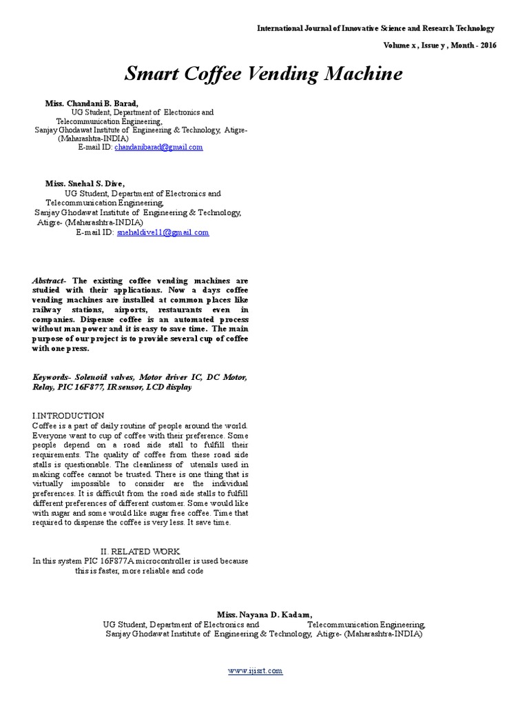 Design and Implementation of an Automated Smart Coffee Vending Machine ...