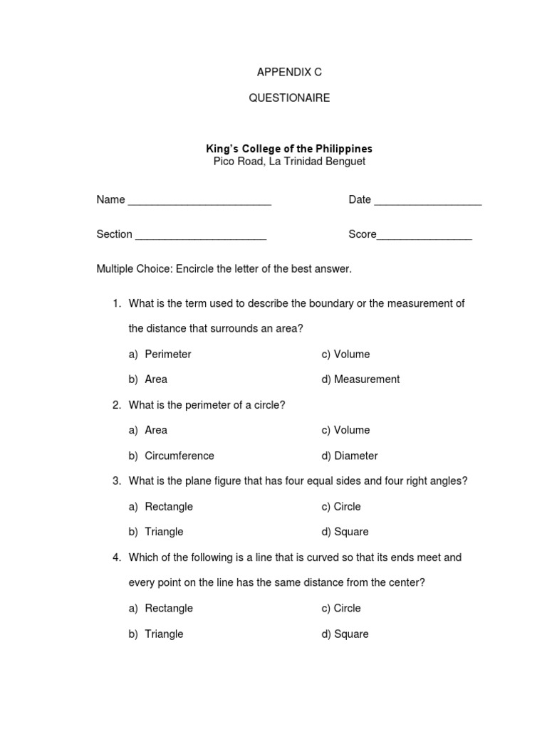 Math Questionnaire for King's College | PDF | Teaching Methods ...