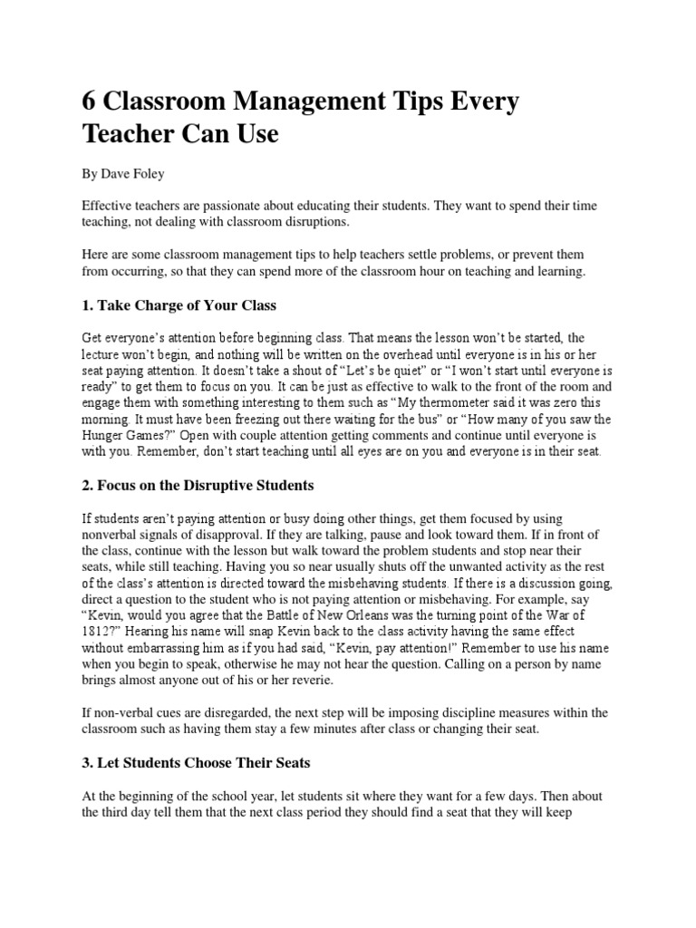 6 Classroom Management Tips Every Teacher Can Use | PDF | Classroom ...