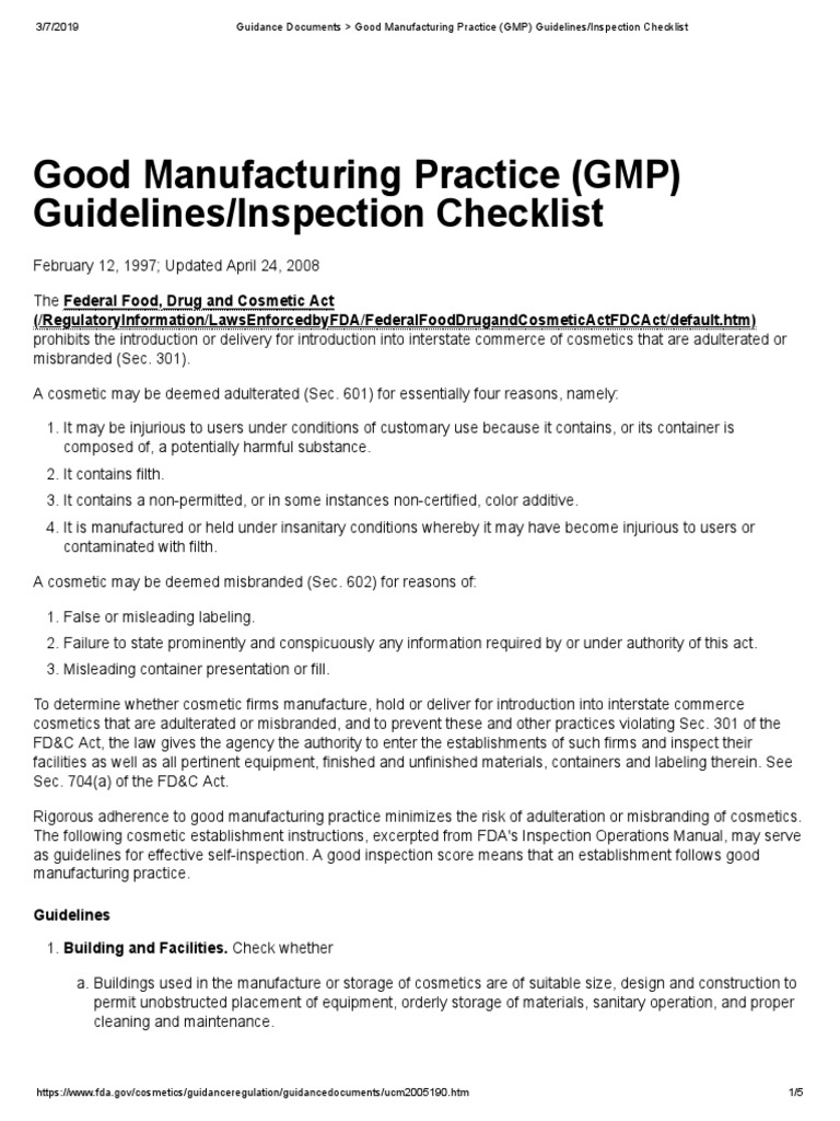 US FDA - Guidance Documents - Good Manufacturing Practice (GMP ...