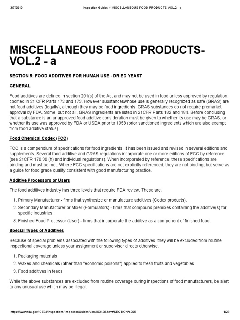 Us FDA - Inspection Guides - Miscellaneous Food Products-Vol.2 - A ...