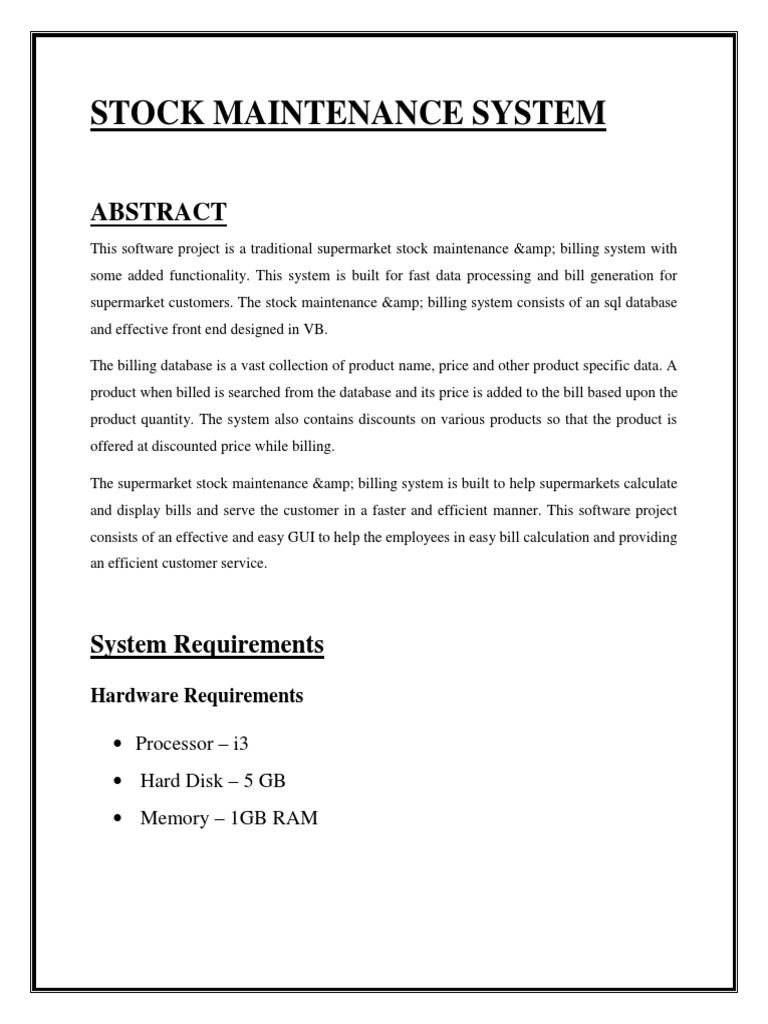 Stock Maintenance System | PDF | Random Access Memory | Databases