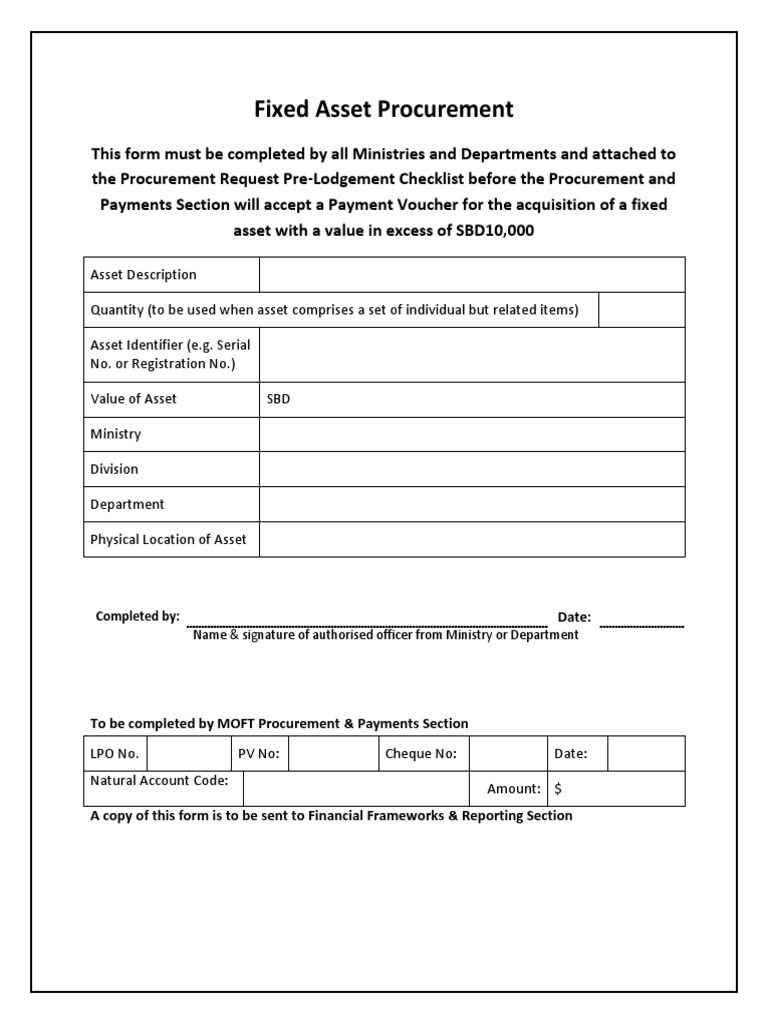 Fixed Asset Procurement Form | PDF