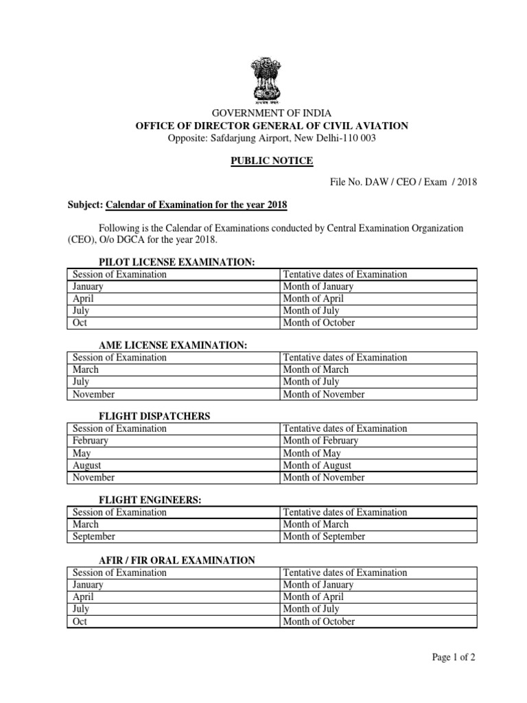 DGCA Exam Calendar | PDF | Aeronautics | Aviation Accidents And Incidents