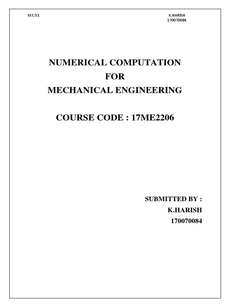 Numerical Computation FOR Mechanical Engineering: Submitted By: K ...