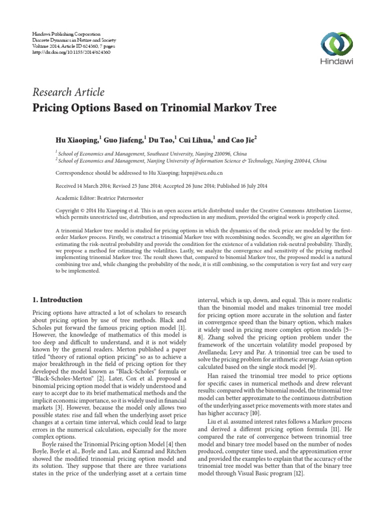 Pricing Options Based On Trinomial Markov Tree PDF | PDF | Black–Scholes Model | Option (Finance)
