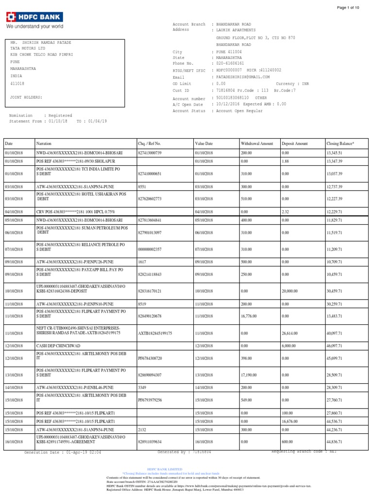 statement.pdf | Debit Card | Point Of Sale
