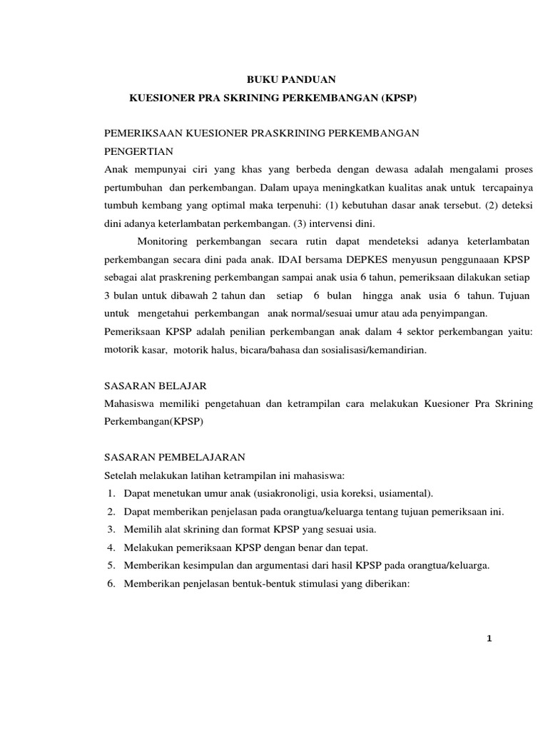 Buku Panduan KPSP Contoh | PDF | Karier & Perkembangan