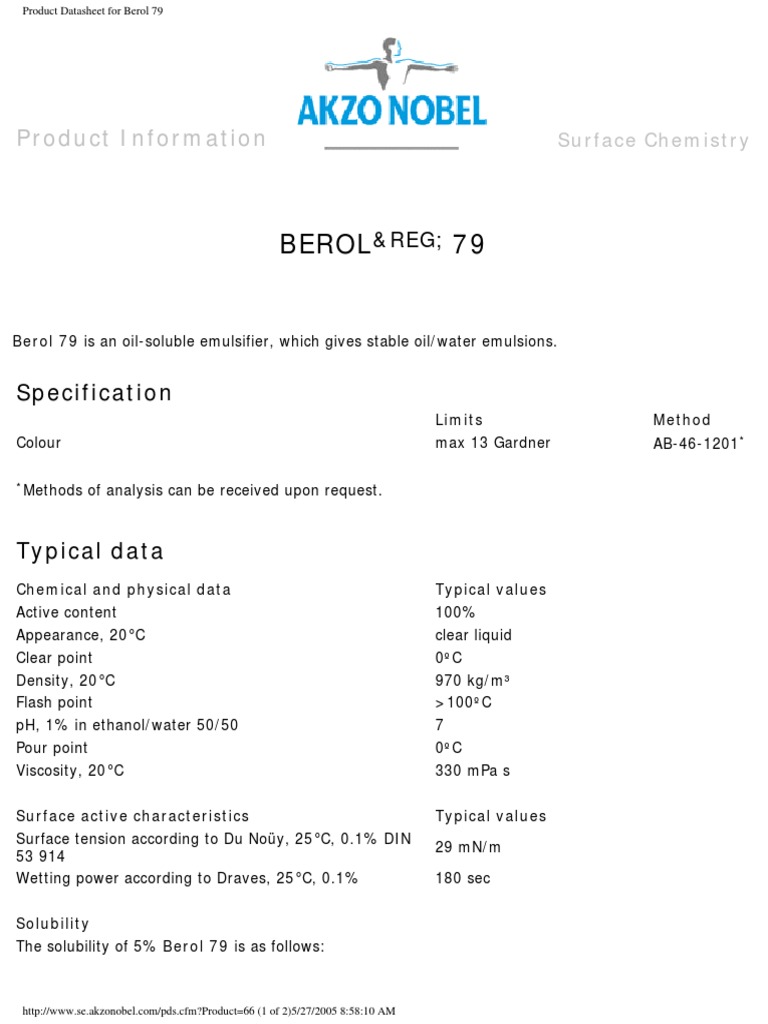 Berol 79 | PDF | Solubility | Emulsion