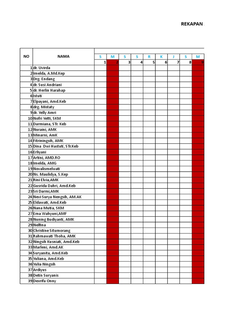 Rekapan Absen Internal Puskesmas Simpang Baru Bulan Desember TAHUN 2018 | PDF