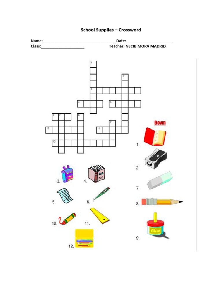 School Supplies Crossword Puzzle | PDF