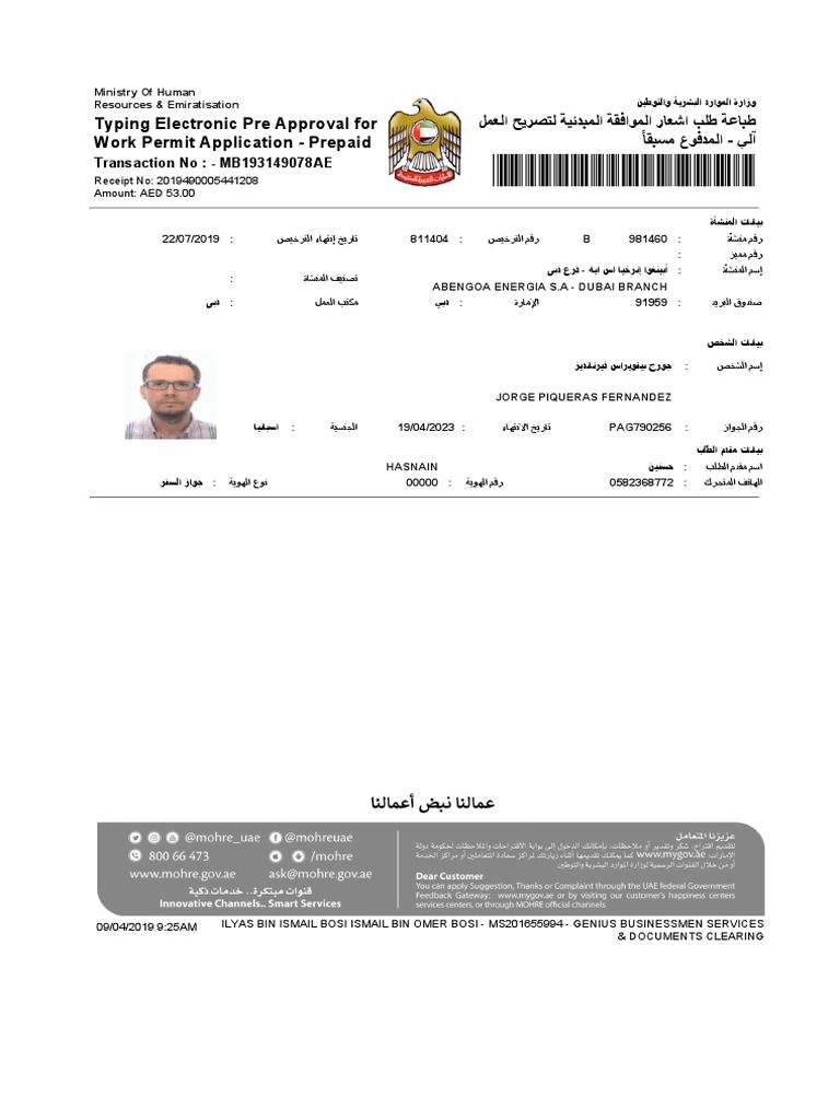 Ministry Of Human Resources Emiratisation Work Permit Pre-Approval | PDF