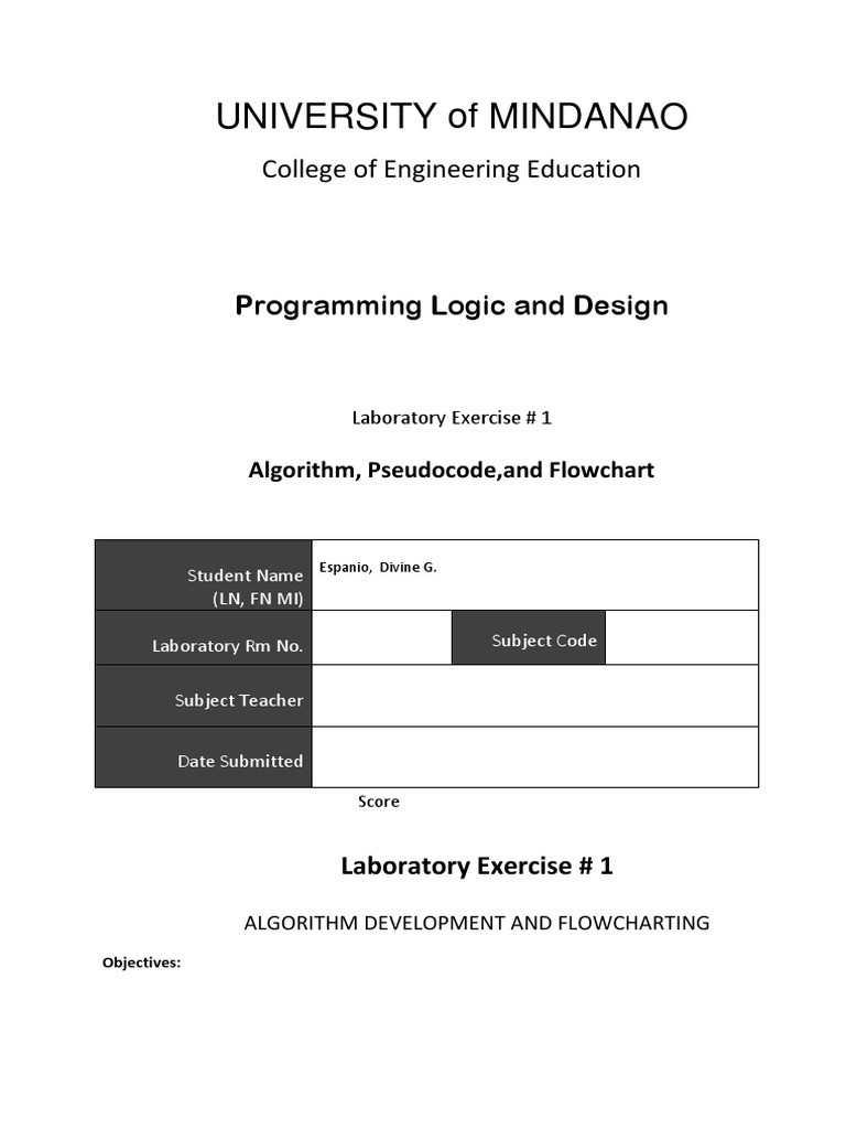 Laboratory1 Algorithm Pseudocode Flowchart Pdf Algorithms Computer Programming 3155