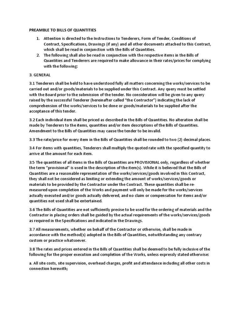 Preamble To BoQ | PDF | Specification (Technical Standard) | Tax Deduction