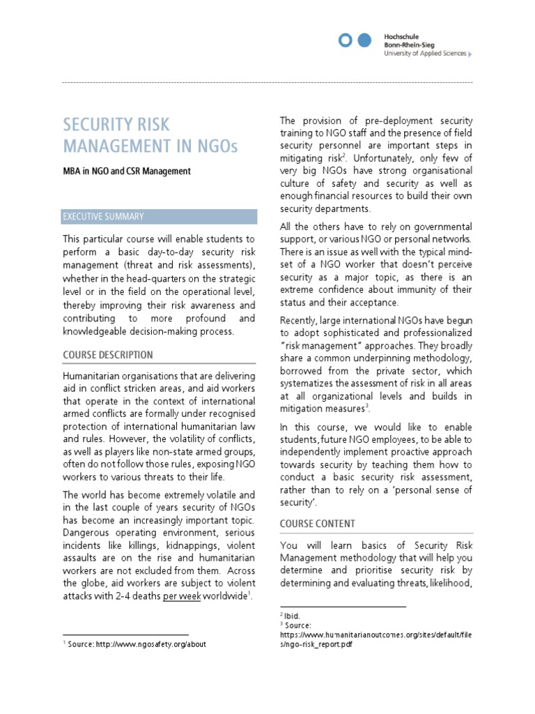 Security Risk in Ngos Certificate Course | PDF | Non Governmental ...