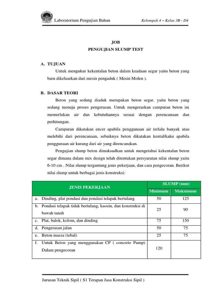 Prosedur dan Hasil Slump Test Beton | PDF