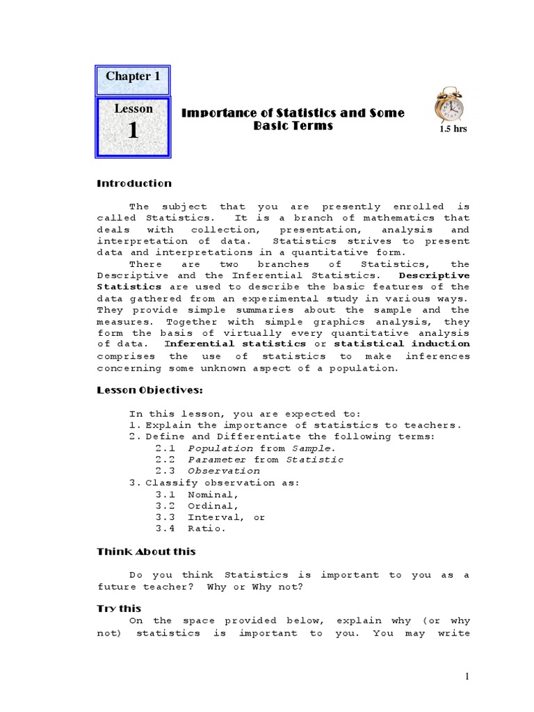 Chap1 Lesson 1 | PDF | Level Of Measurement | Statistics