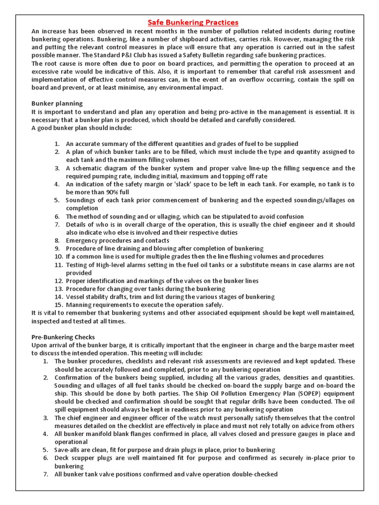Safe Bunkering Practices: Bunker Planning | PDF | Fuel Oil | Valve
