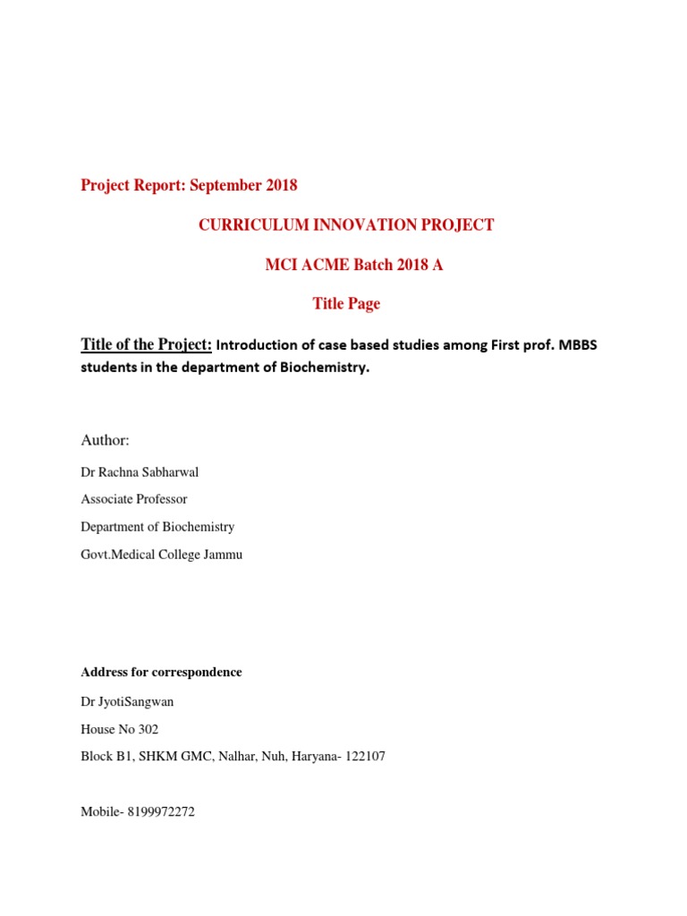 My Projecr ACME | PDF | Curriculum | Medical Education