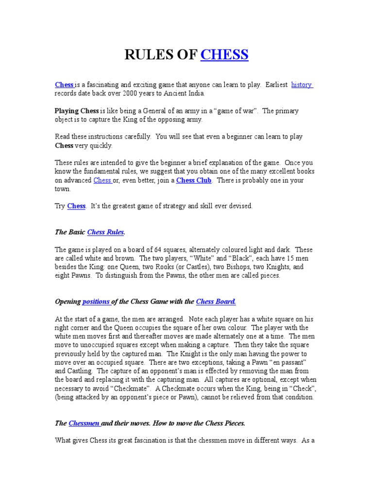 Rules of Chess | PDF | Chess Openings | Game Theory