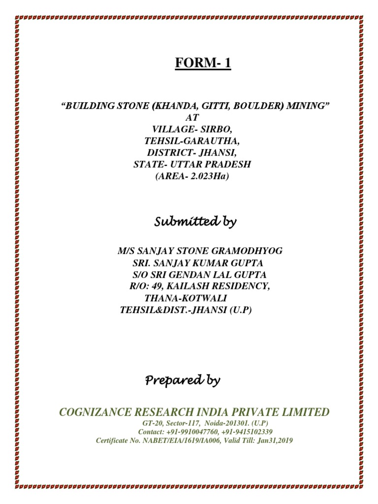 Form-1: "Building Stone (Khanda, Gitti, Boulder) Mining" | PDF ...
