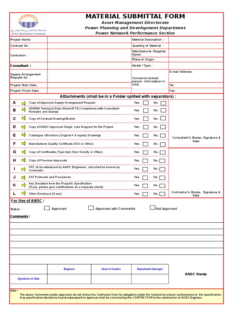 Material Submittal Form | PDF | Specification (Technical Standard) | Information Science