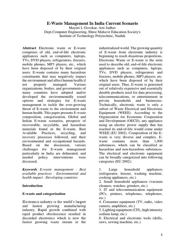 E-Waste Management Research Paper | PDF | Electronic Waste | Home Appliance