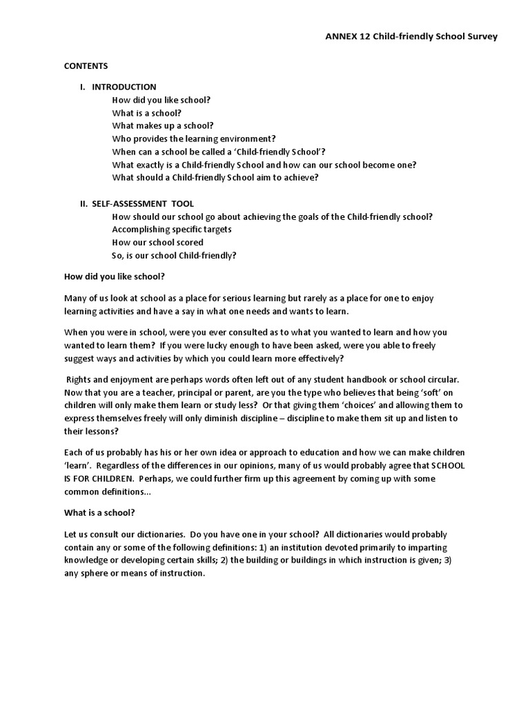 Child-Friendly School Survey Guide | PDF | Schools | Teachers