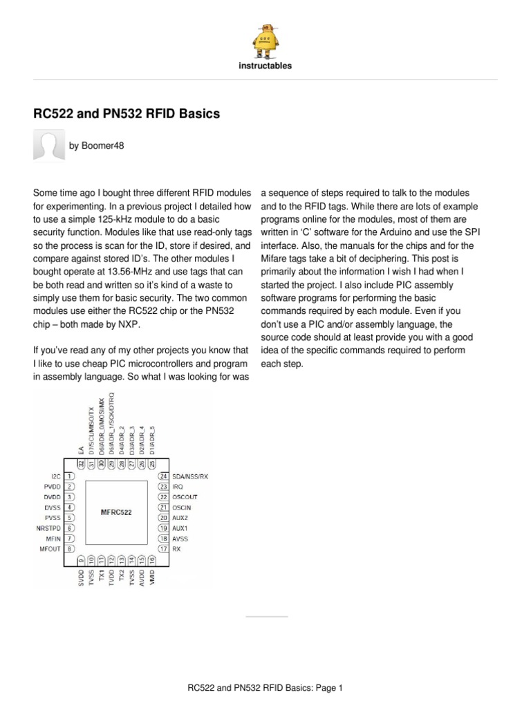 Rc522 and Pn532 Rfid Basics | PDF | Radio Frequency Identification ...