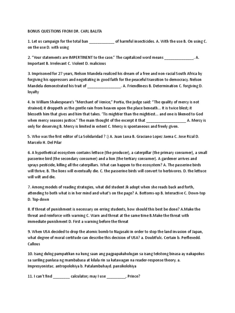 Bonus Questions | PDF | Philippines