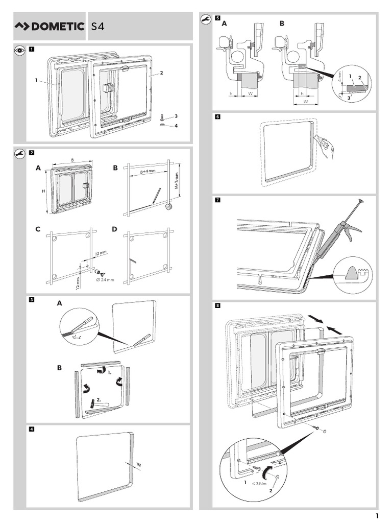 Dometic S4 Wall Window Installation Guide | PDF | Window | Screw
