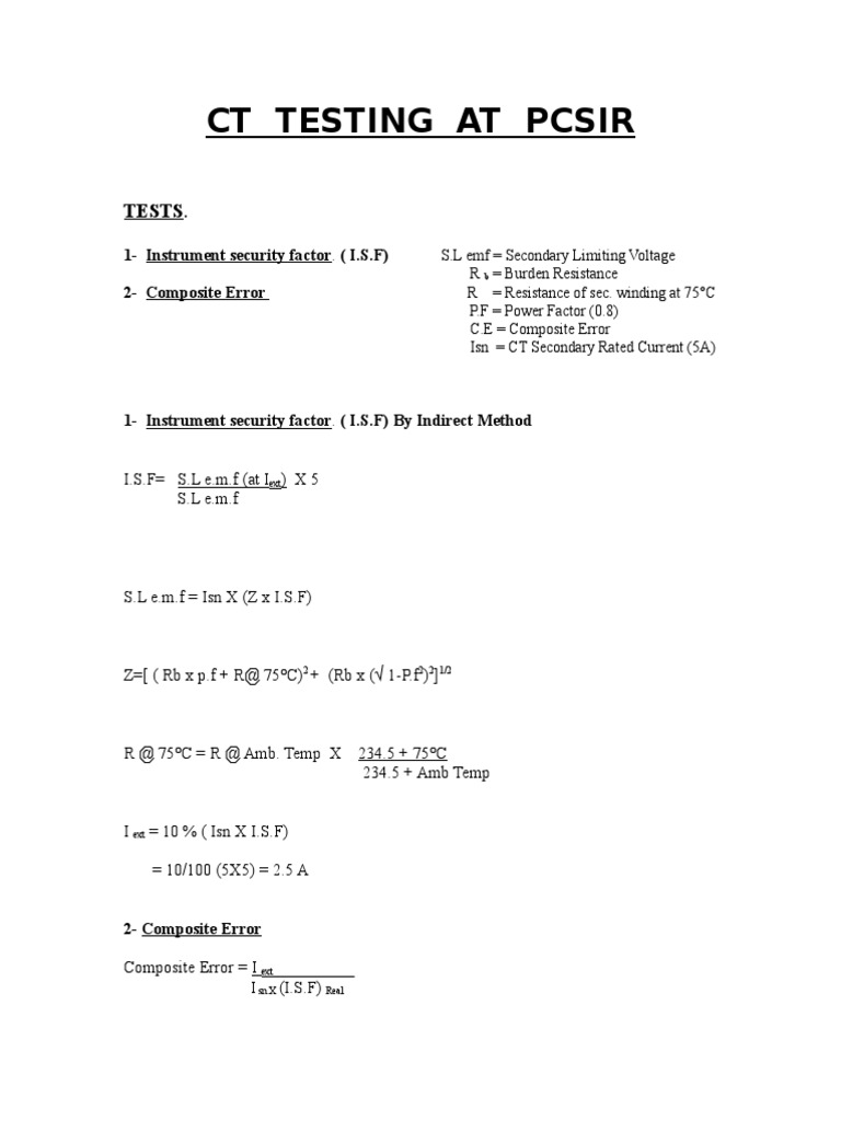CT testing methods and calculations | PDF