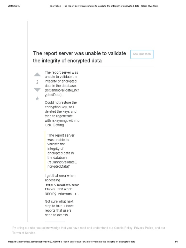 Encryption - The Report Server Was Unable To Validate The Integrity of Encrypted Data - Stack ...
