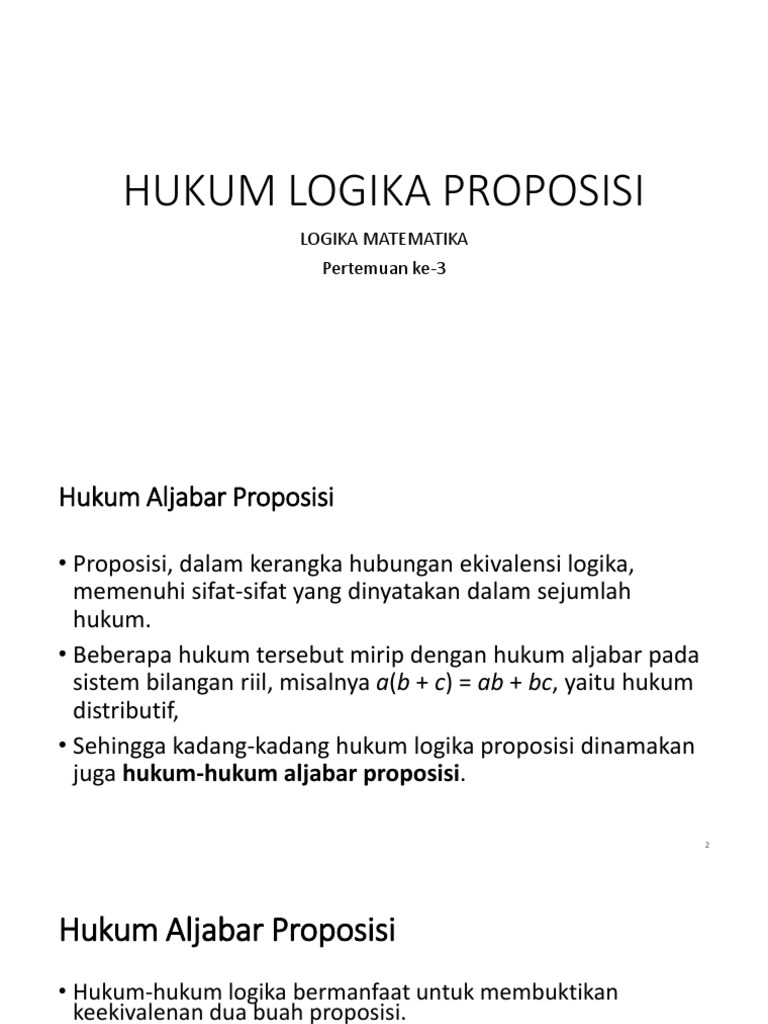 Logika Hukum Aljabar Proposisi | PDF