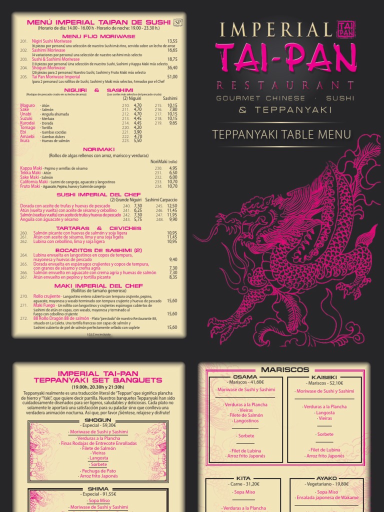 Tai Pan Teppanyaki Menu ES | PDF | Cocina japonesa | Sushi