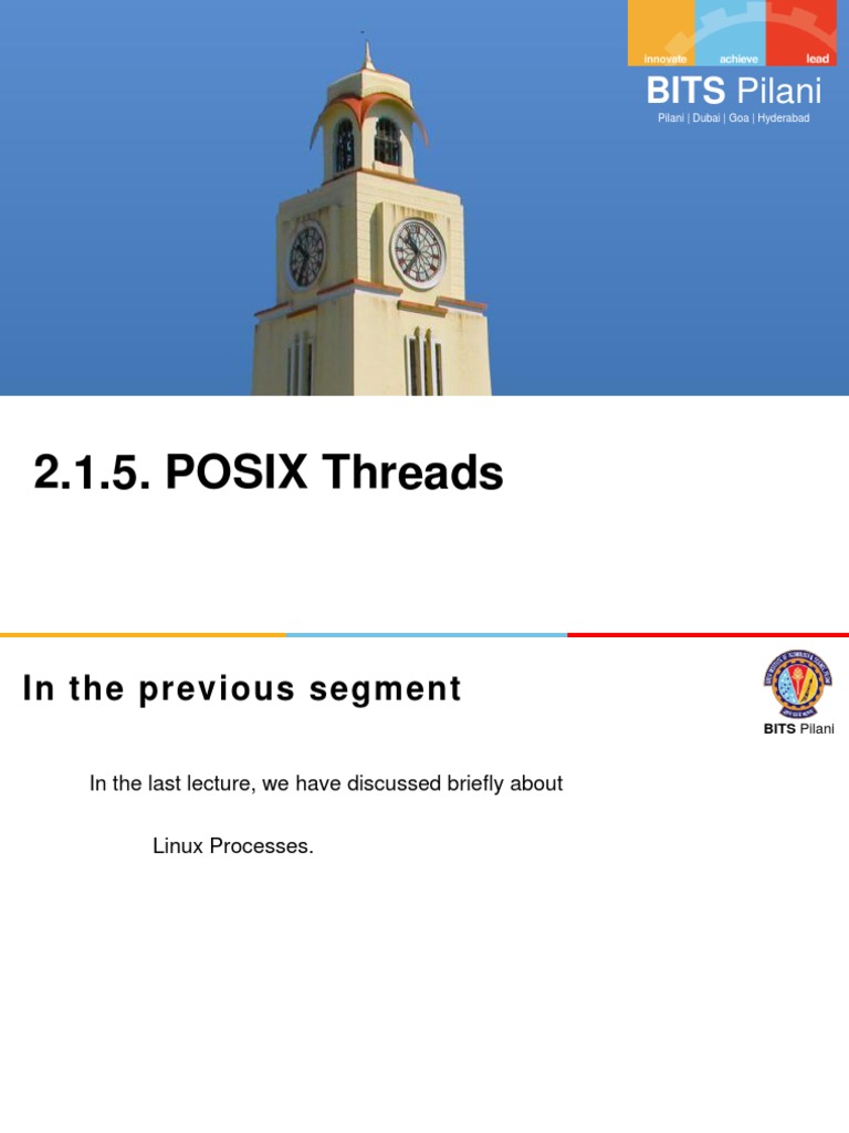 2.1.5. POSIX Threads: BITS Pilani | PDF | Thread (Computing) | Subroutine