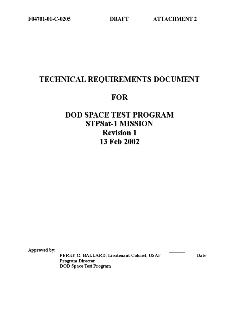 Technical Requirements Document FOR Dod Space Test Program Stpsat-1 ...