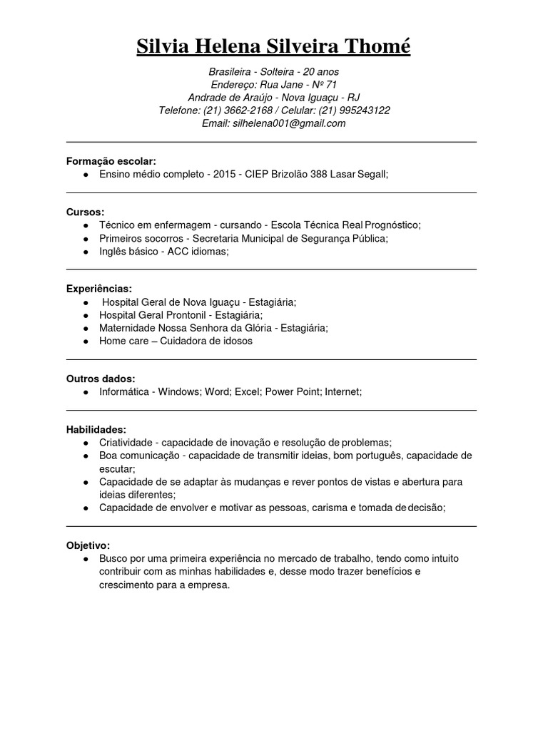 Currículo Silvia | PDF