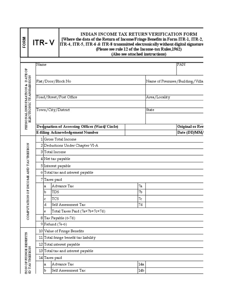 Itr-V: Indian Income Tax Return Verification Form | PDF | Income Tax In ...
