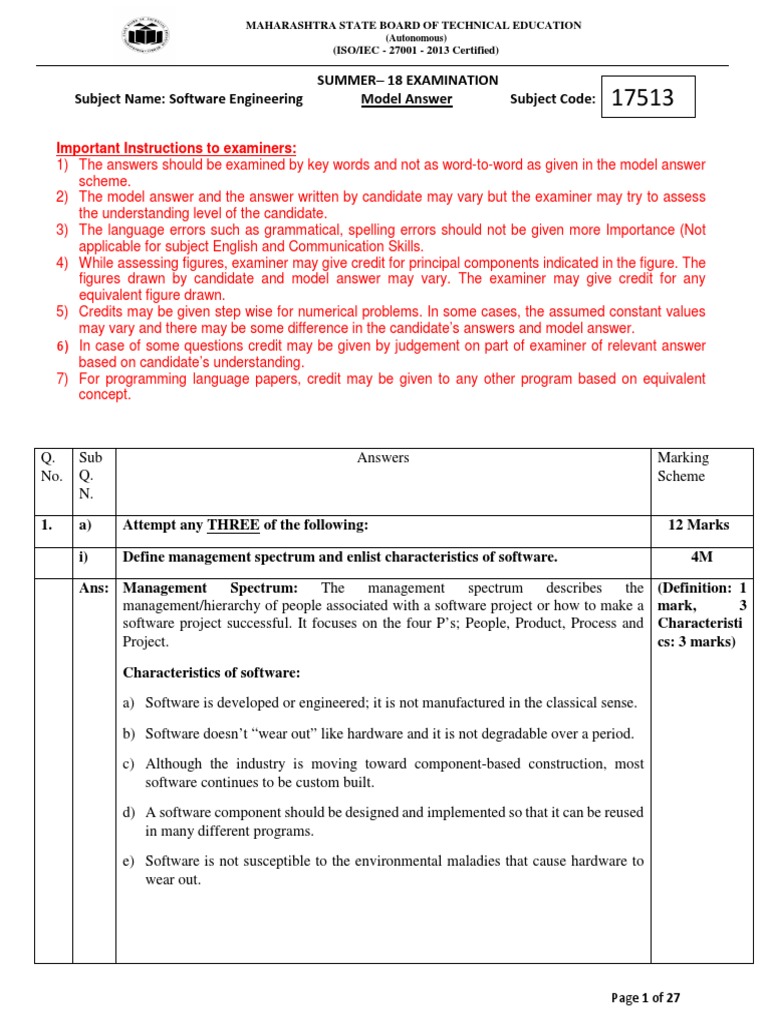 Msbte Model Answer Paper of Software Engineering | PDF | Software ...